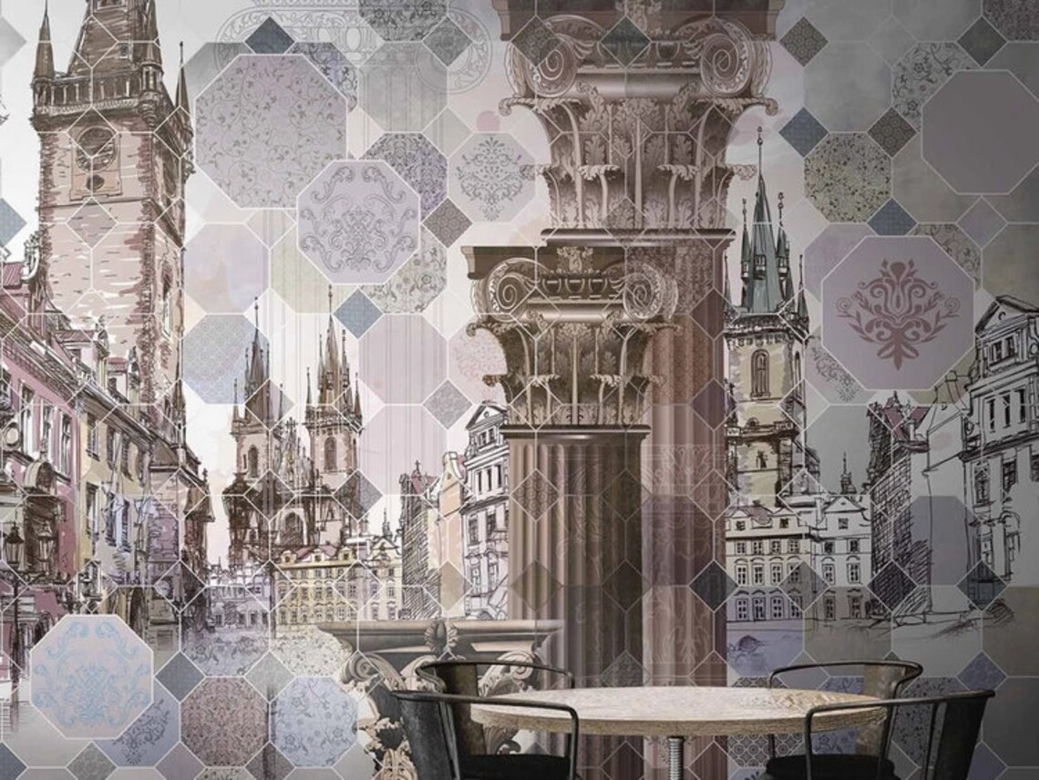 Retro Hand Painted Roman Architecture Wallpaper Vintage - Etsy