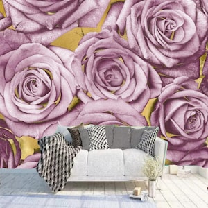 Pink Big Rose Flowers Floral Wallpaper Wall Mural Home Decor - Etsy