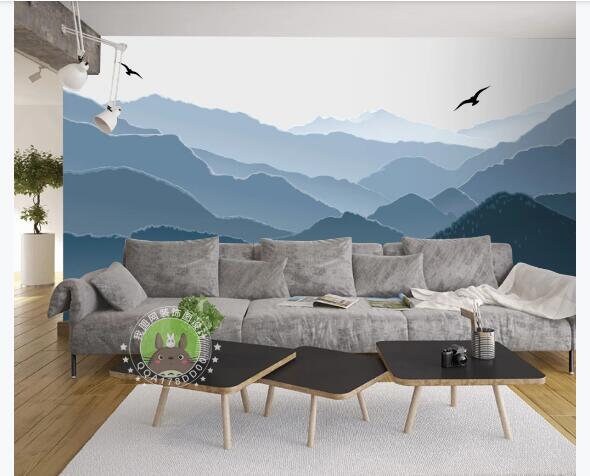 Ombre Mountains Geometry Wallpaper Handpainted Geometric | Etsy