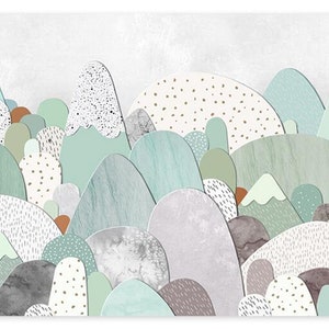 Northern European Cartoon Mountains Wallpaper, Handpainted Green ...