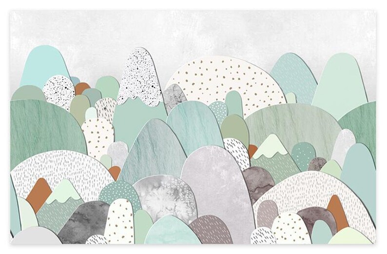 Northern European Cartoon Mountains Wallpaper Handpainted | Etsy