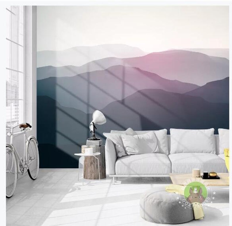 Ombre Mountains Geometry Wallpaper Handpainted Geometric | Etsy