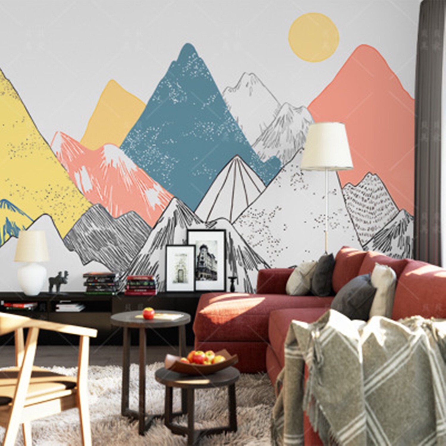 Simple Geometric Mountains Geometric Wallpaper Wall Mural | Etsy