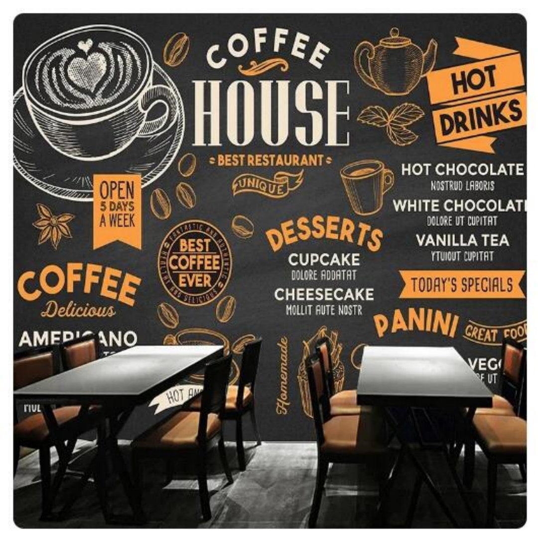Watercolor Restaurant Retro Creative Graffiti Cafe Menu Wallpaper Wall ...