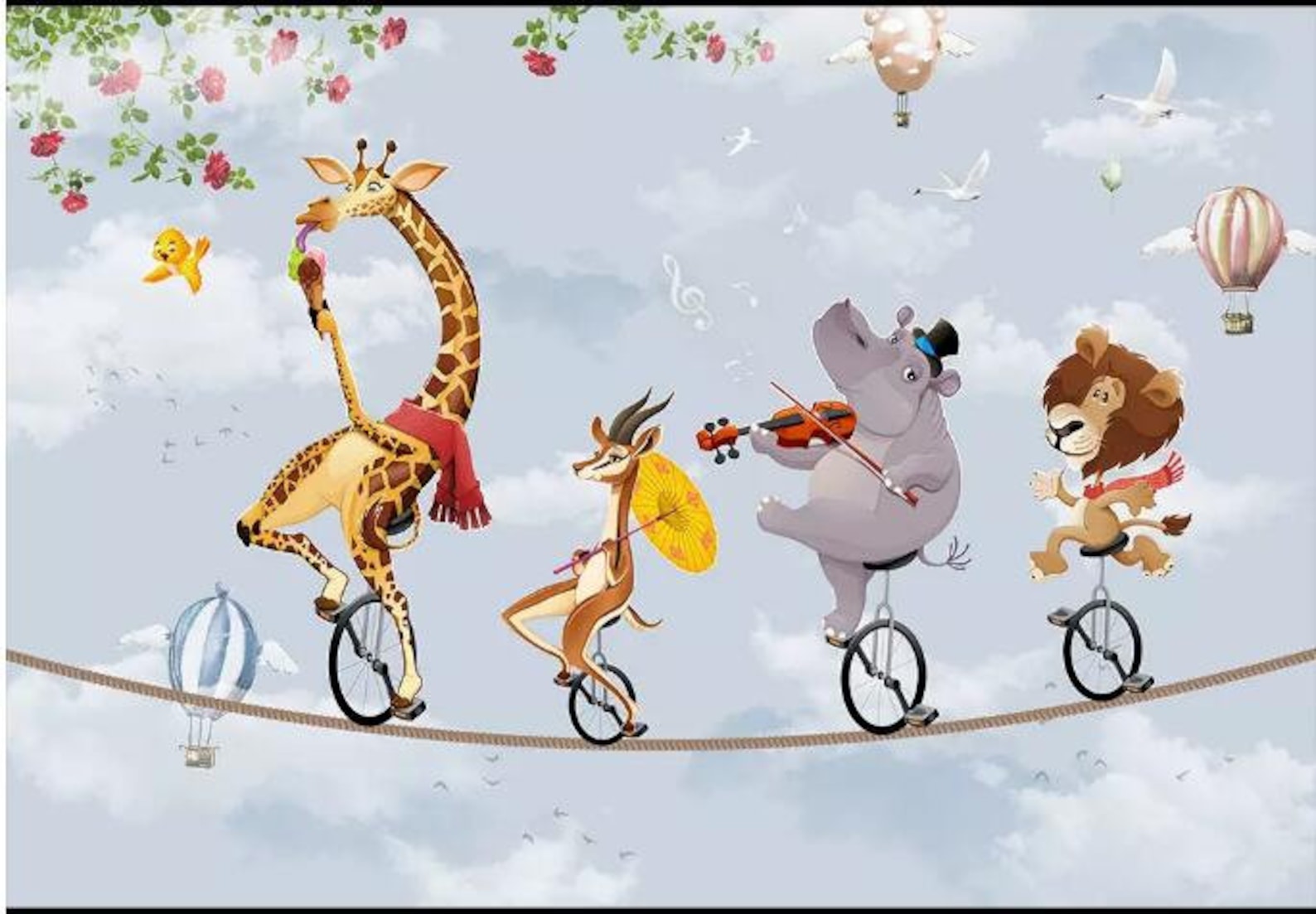 Cartoon Animal Riding Bike Wallpaper Deer Elephant Bear and | Etsy