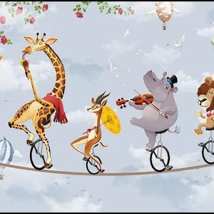 Cartoon Animal Riding Bike Wallpaper Deer Elephant Bear and - Etsy