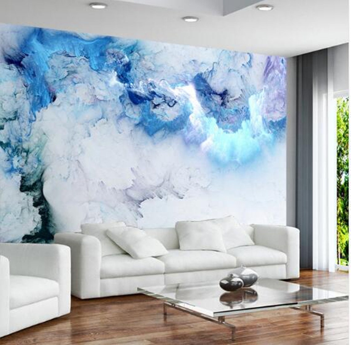 Custom Any Size Mural Blue Cloud Wallpaper Living Room - Etsy