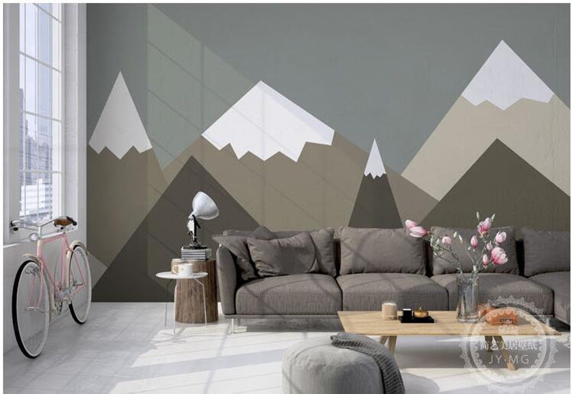 Simple Triangle Geometric Mountains Wallpaper Modern | Etsy