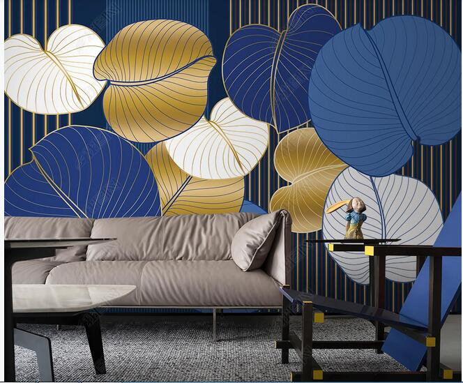 Blue Leaf Wallpaper Tropical Leaves Wall Murals Wall Decor - Etsy