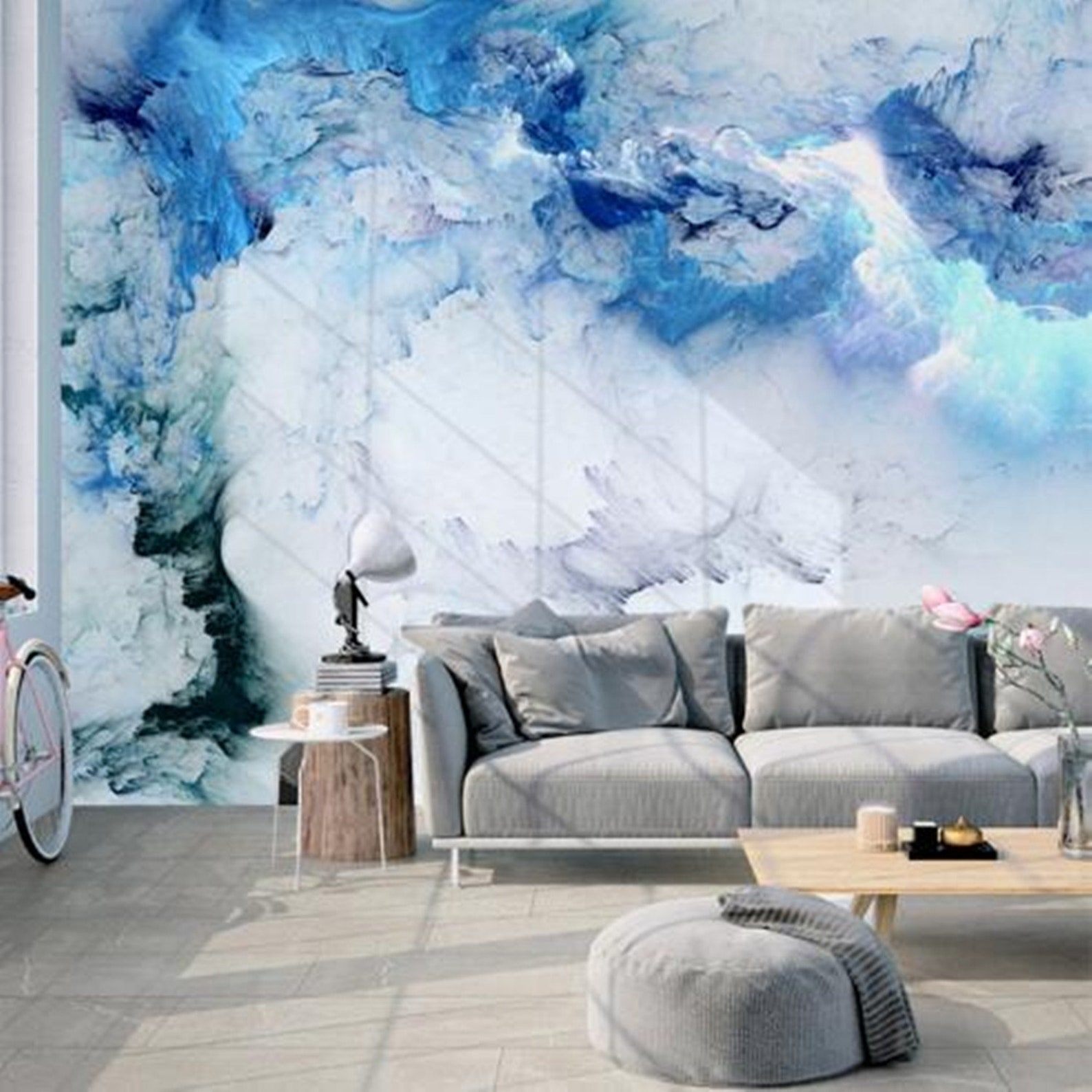 Custom Any Size Mural Blue Cloud Wallpaper Living Room - Etsy