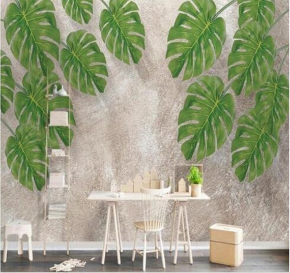 Natural Fresh Green Leaves Mural Photo Wallpaper for Living | Etsy