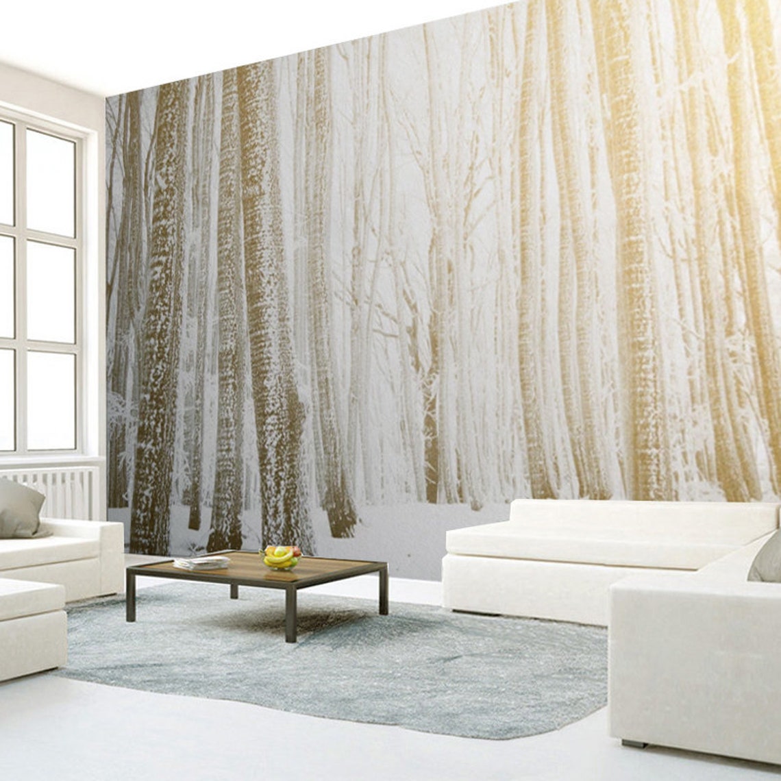 Winter Snow Gold Trees Forest Wallpaper Wall Mural Wall Decor - Etsy