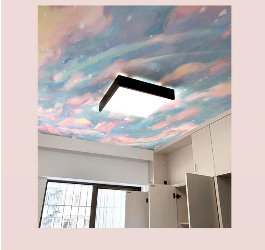 Blue Sky Rainbow Pink Clouds Ceiling Wallpaper Wall Mural - Etsy