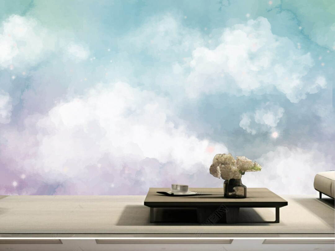 Sky Blue Clouds Wallpaper Mural - Peel and Stick Wall Decor - Etsy