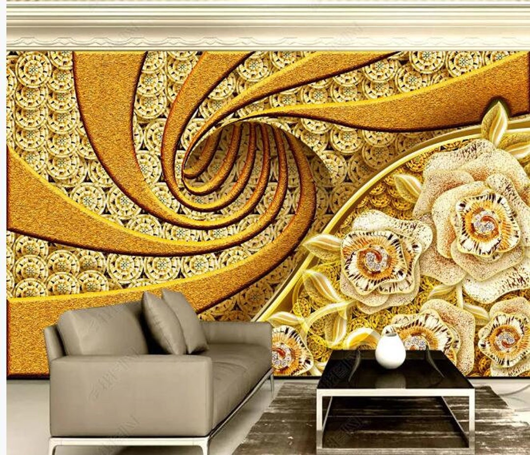3D Gold Flowers Floral Jewelry Wallpaper Wall Murals Living - Etsy