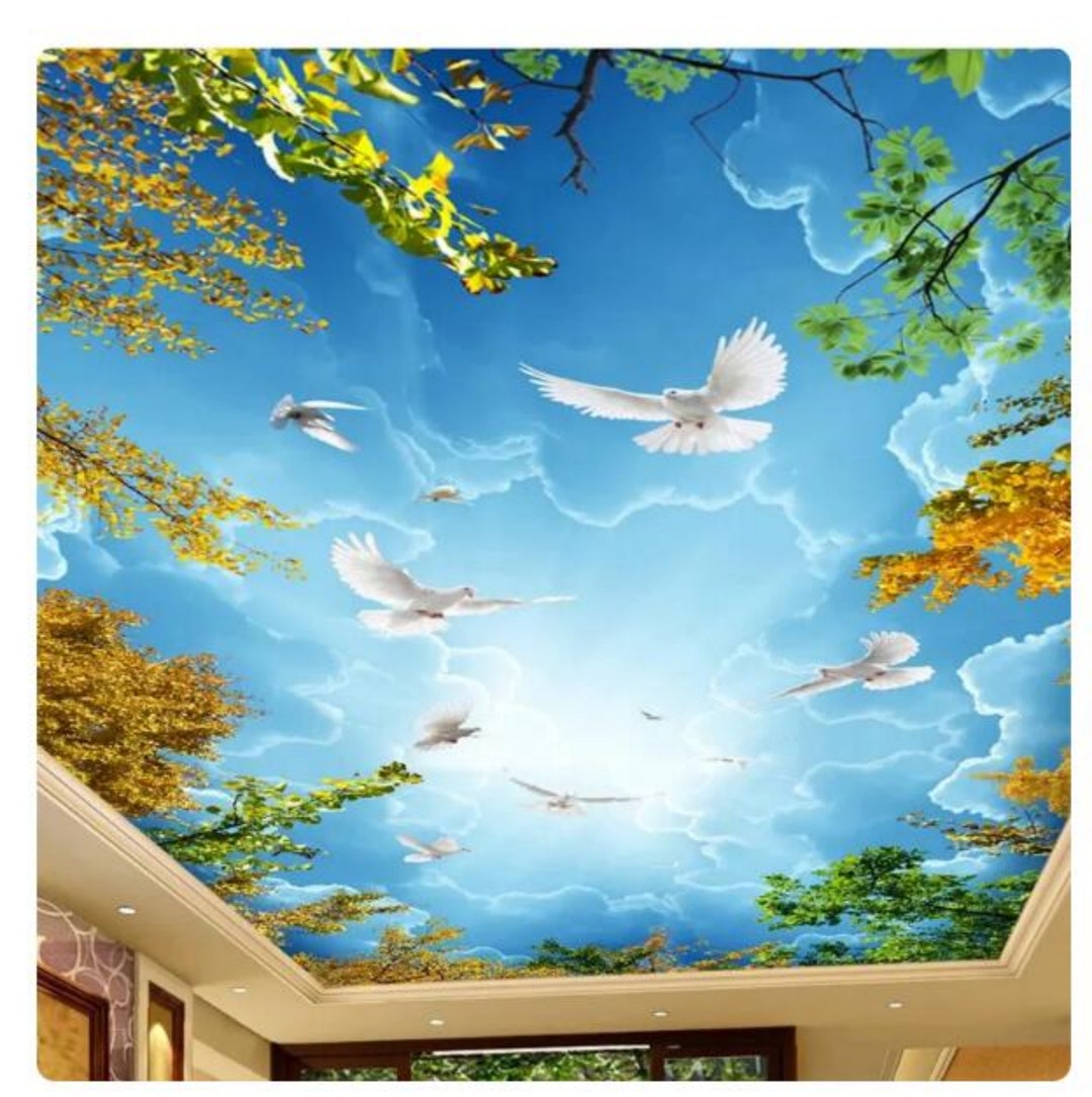 Blue Sky and White Clouds Ceiling Wallpaper Wall Mural Hotel Restaurant Living Room - Etsy