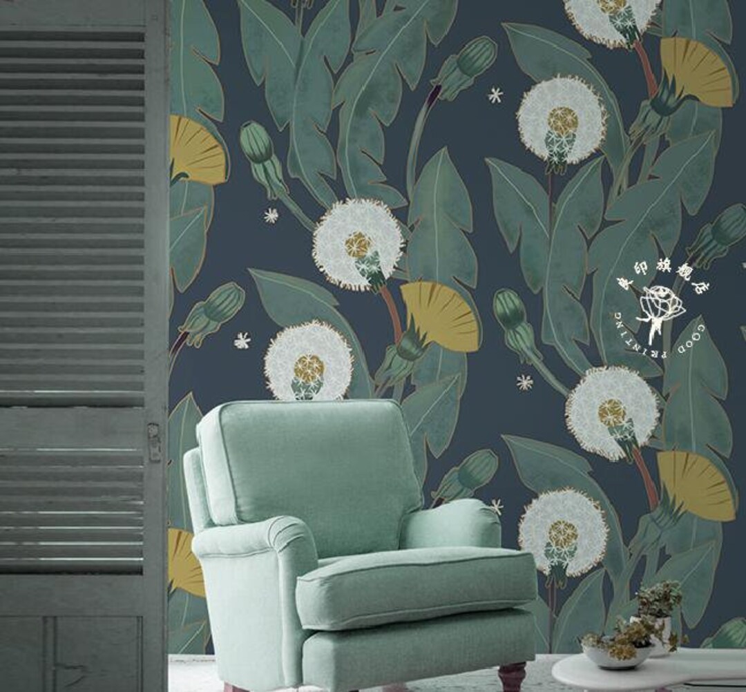 American Style Dark Background Dandelion Wallpaper White - Etsy