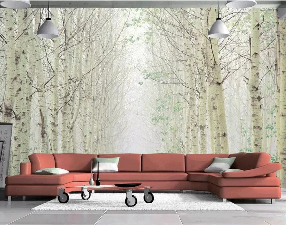 Green Birch Tree Forest Wallpaper Wall Mural Home Decor - Etsy