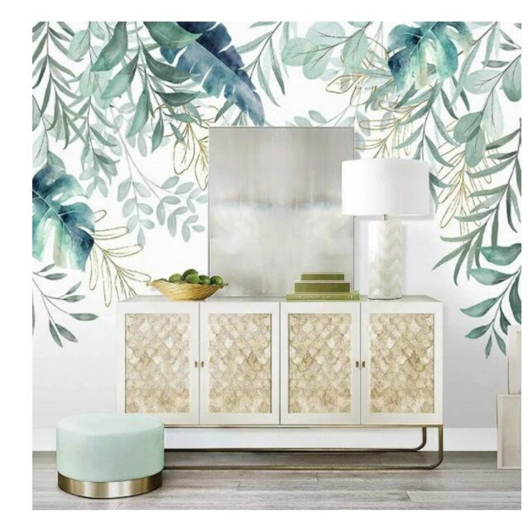Green Plant Leaves Wallpaper Wall Mural Wall Decor - Etsy