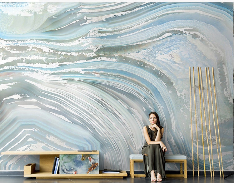 Blue Marble Wallpaper Creative Marble Pattern Wall Murals for | Etsy