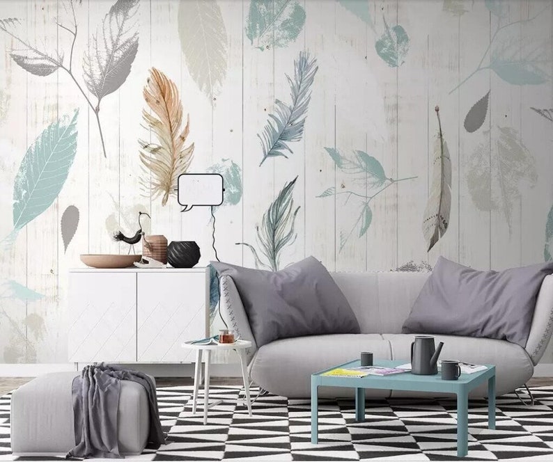 Nordic Plant Leaf Feather Modern Minimalist Wood Grain TV Background ...