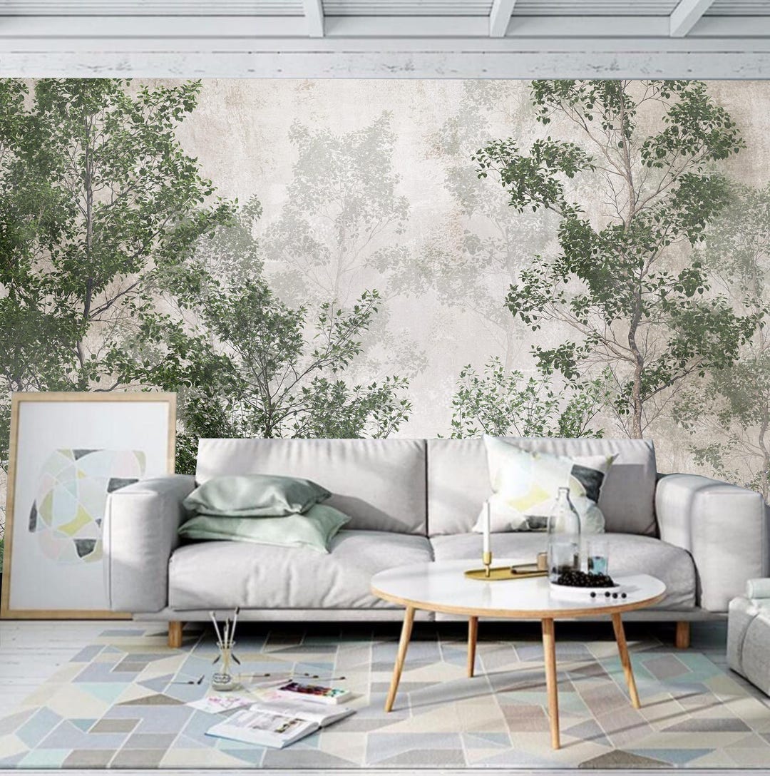 Abstract Green Trees Forest Wallpaper Mural: Peel and Stick - Etsy
