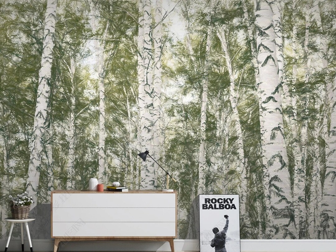 Simple Birch Tree Forest Wallpaper Wall Mural Home Decor for Living ...
