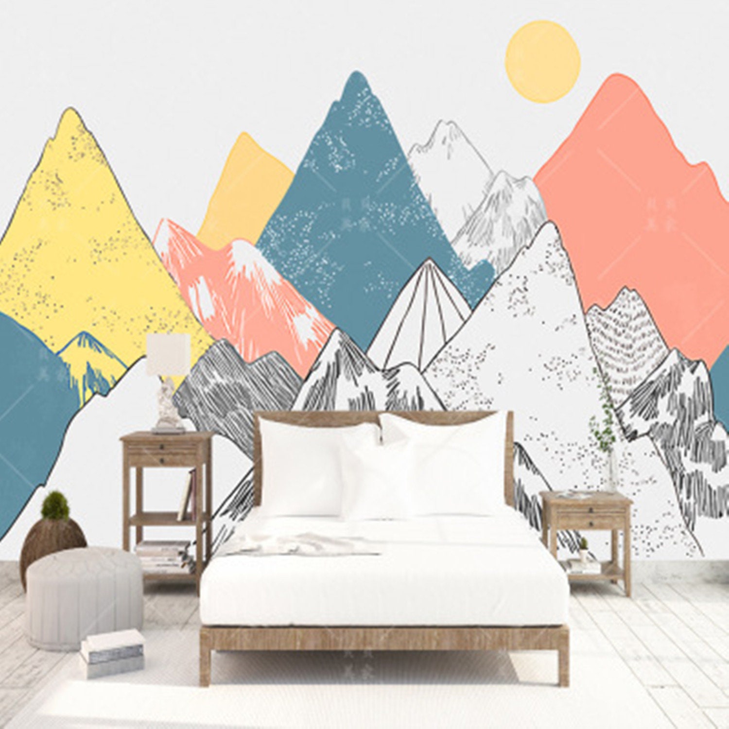 Simple Geometric Mountains Geometric Wallpaper Wall Mural | Etsy