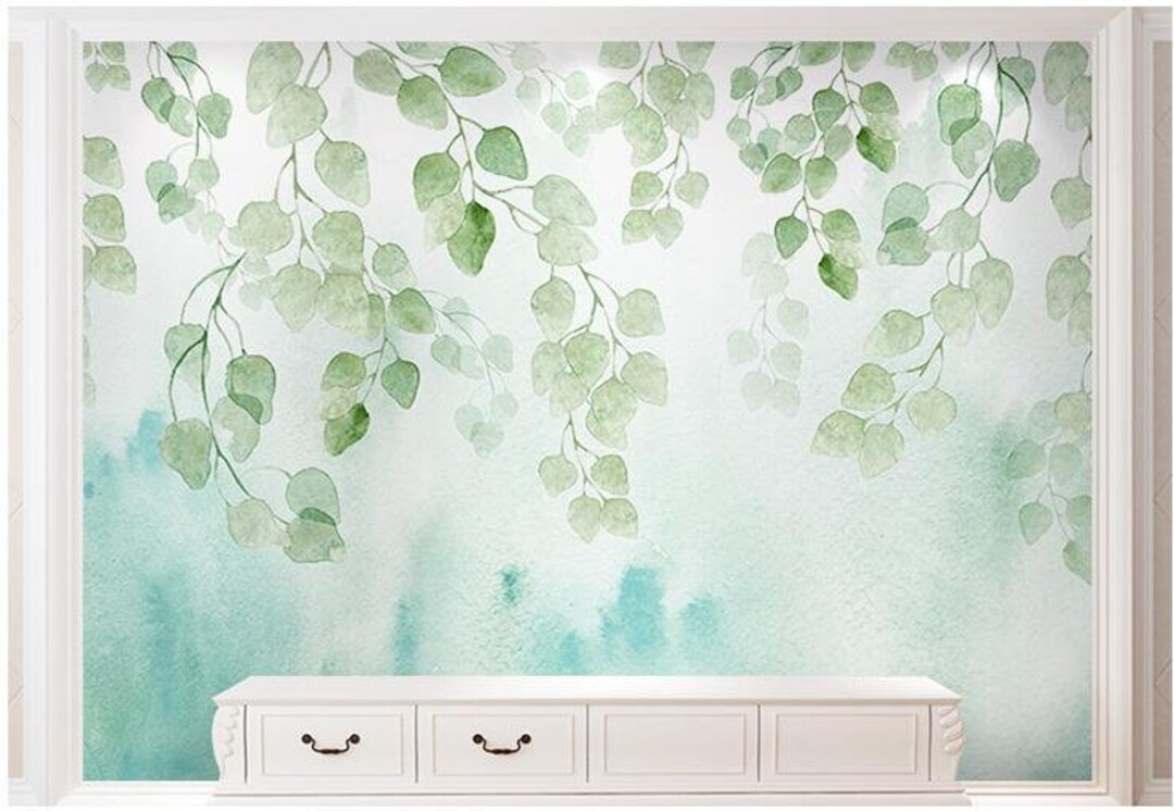 Watercolor Fresh Mint Green Leaves Tropical Cane Light Blue - Etsy