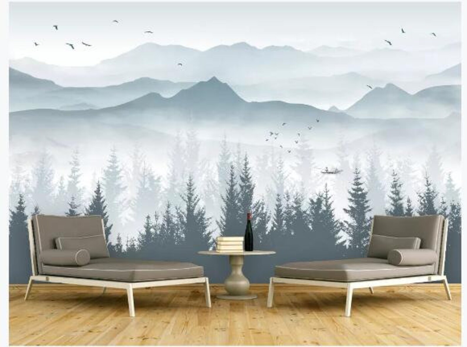 Forest Wallpaper Mountain Mural Removable Ombre Mountains - Etsy