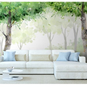 Northern European Simple Green Trees Wallpaper, Nature Wall Mural, Wall ...