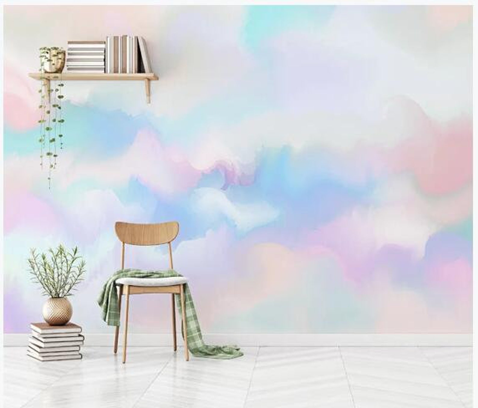 Abstract Rainbow Colorful Clouds Wallpaper Hand Painted | Etsy