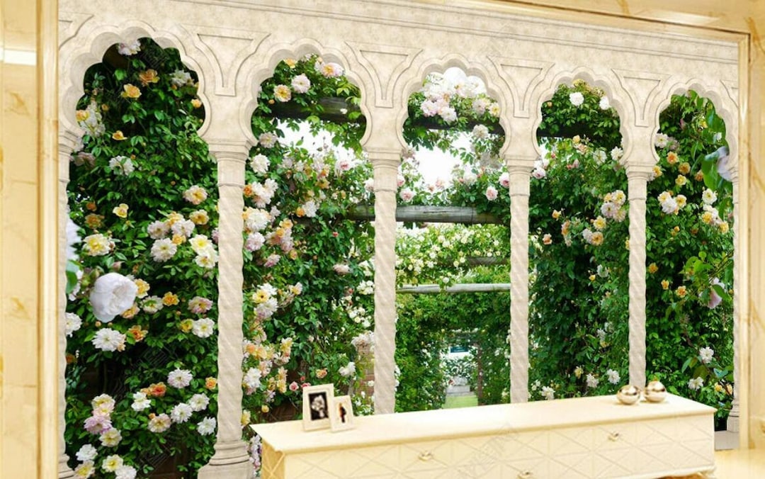 Rose Garden Wallpaper Mural: Vintage Roman Columns, Peel & Stick - Etsy