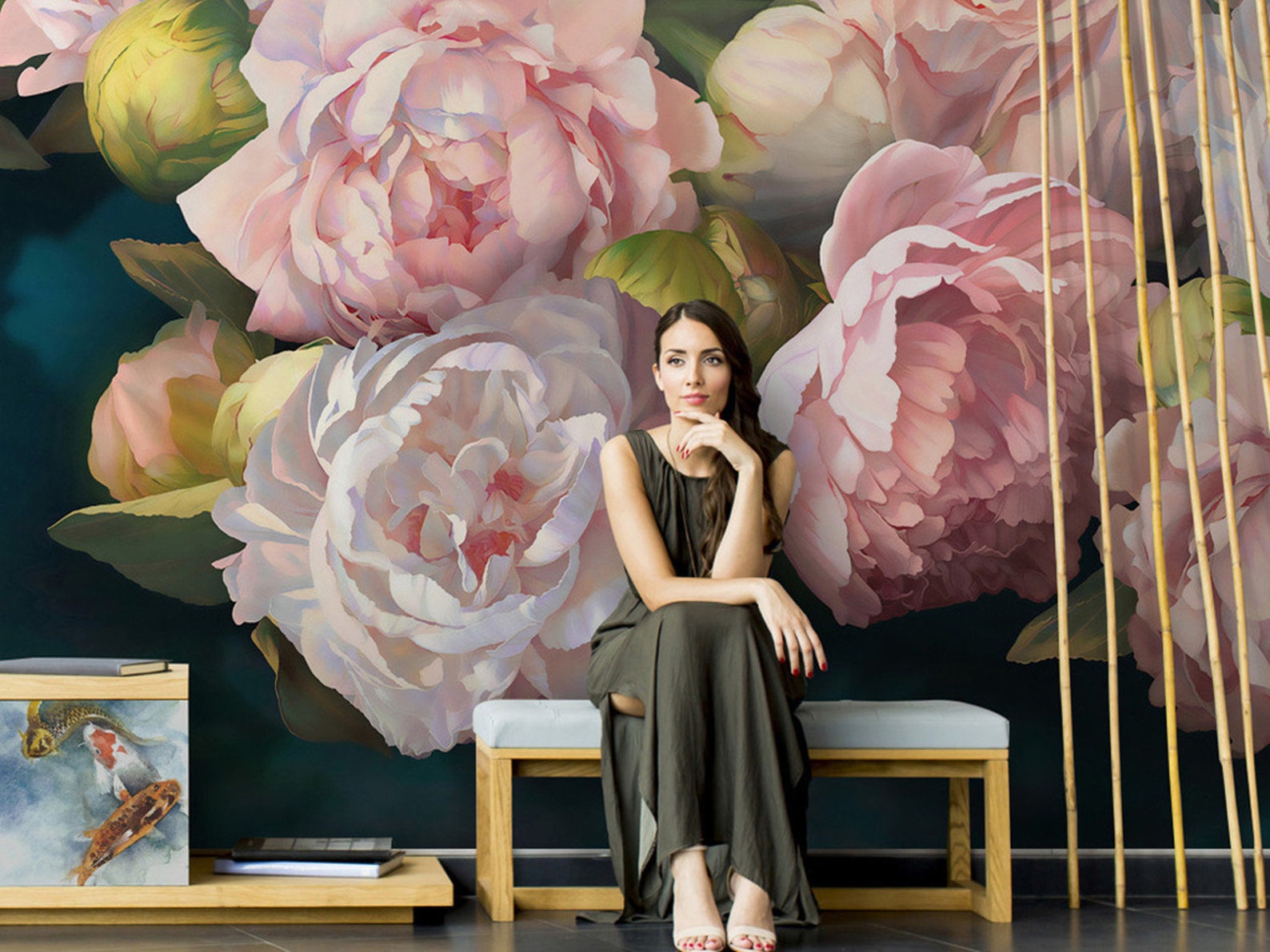 Dutch Victorian Embossed Pink Big Rose Wall Murals Watercolor - Etsy