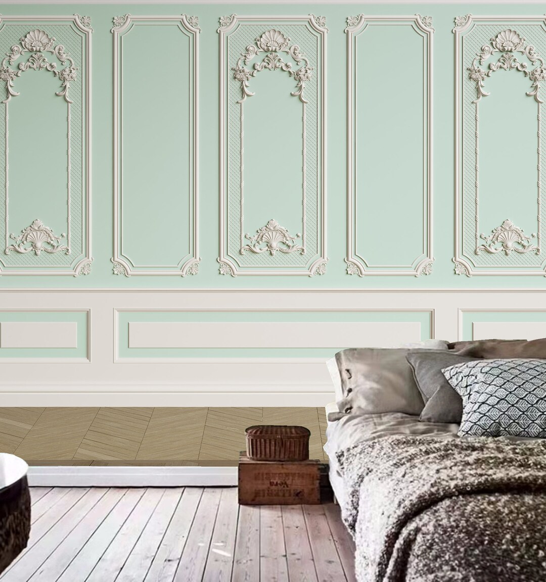 Classic Architecture White Pillaster Mint Green Background Wallpaper ...