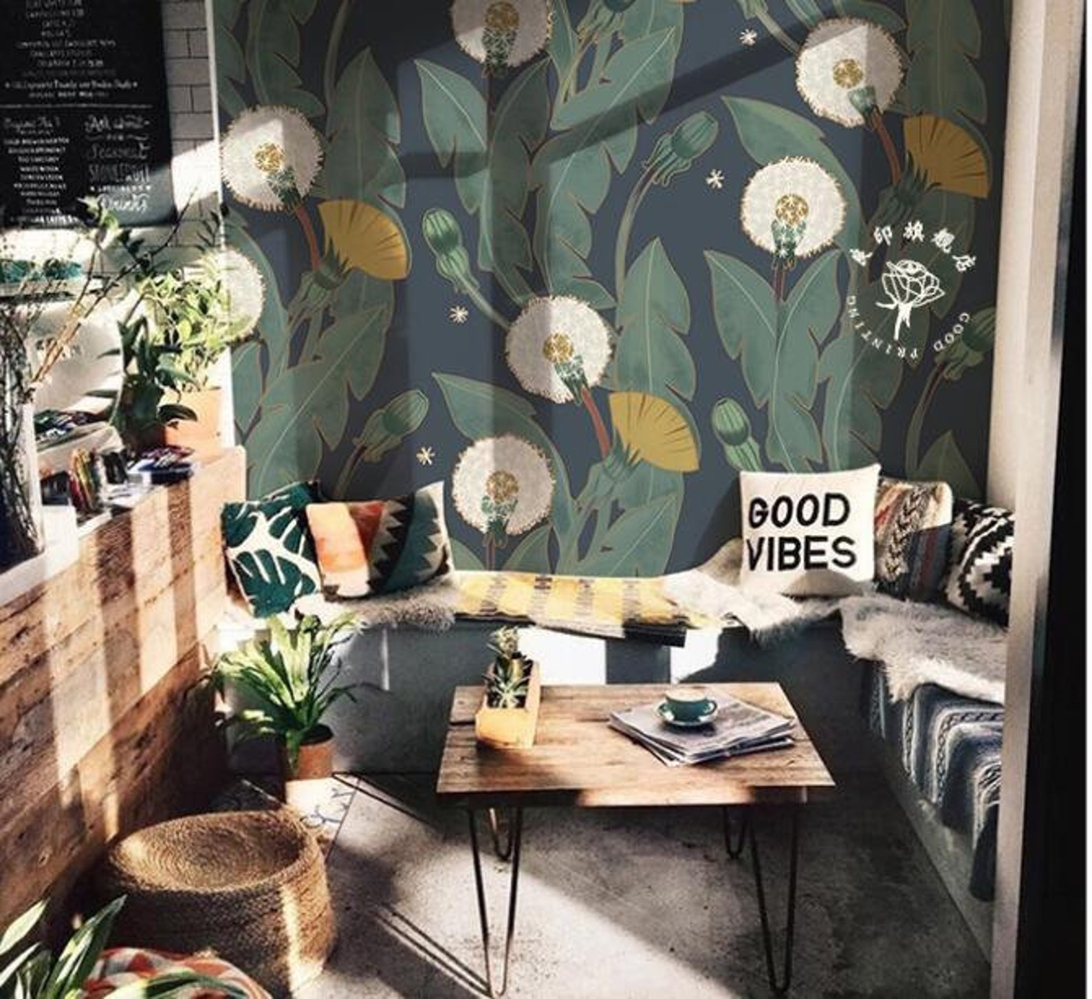 American Style Dark Background Dandelion Wallpaper White | Etsy