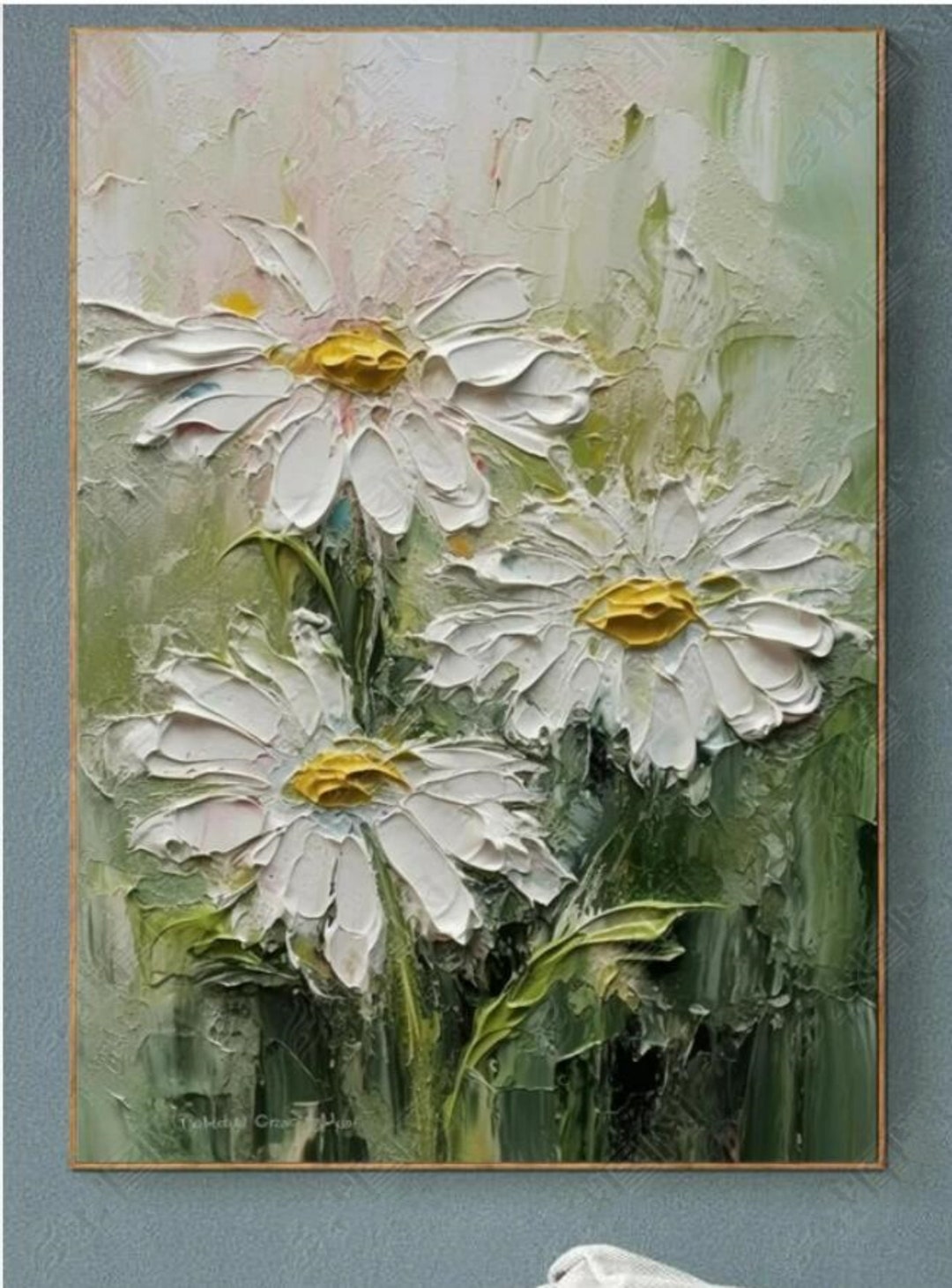 100% Handmade Oil Painting, White Flowers Oil Painting, Handmade Daisy ...