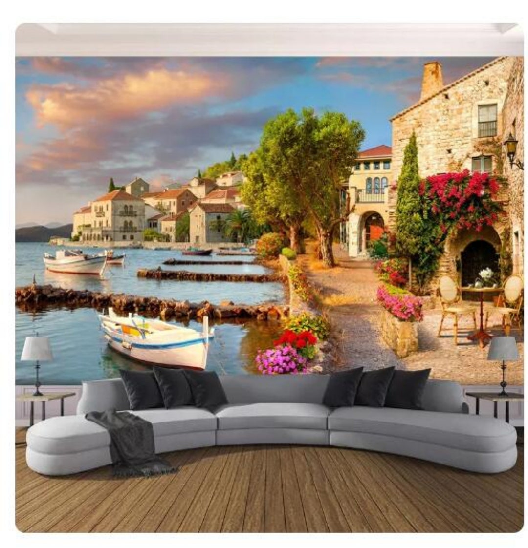 3D European Retro Small Town Scenery Landscape Coffee Shop Restaurant ...