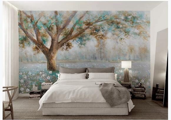 Oil Painting Hugh Tree Wallpaper Abstrat White Small Flowers | Etsy