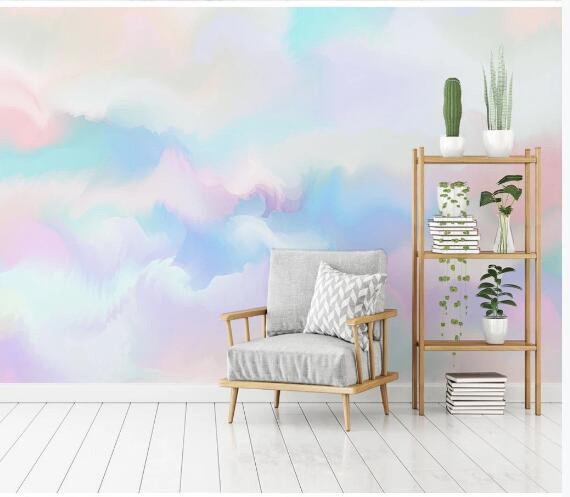 Abstract Rainbow Colorful Clouds Wallpaper Hand Painted | Etsy