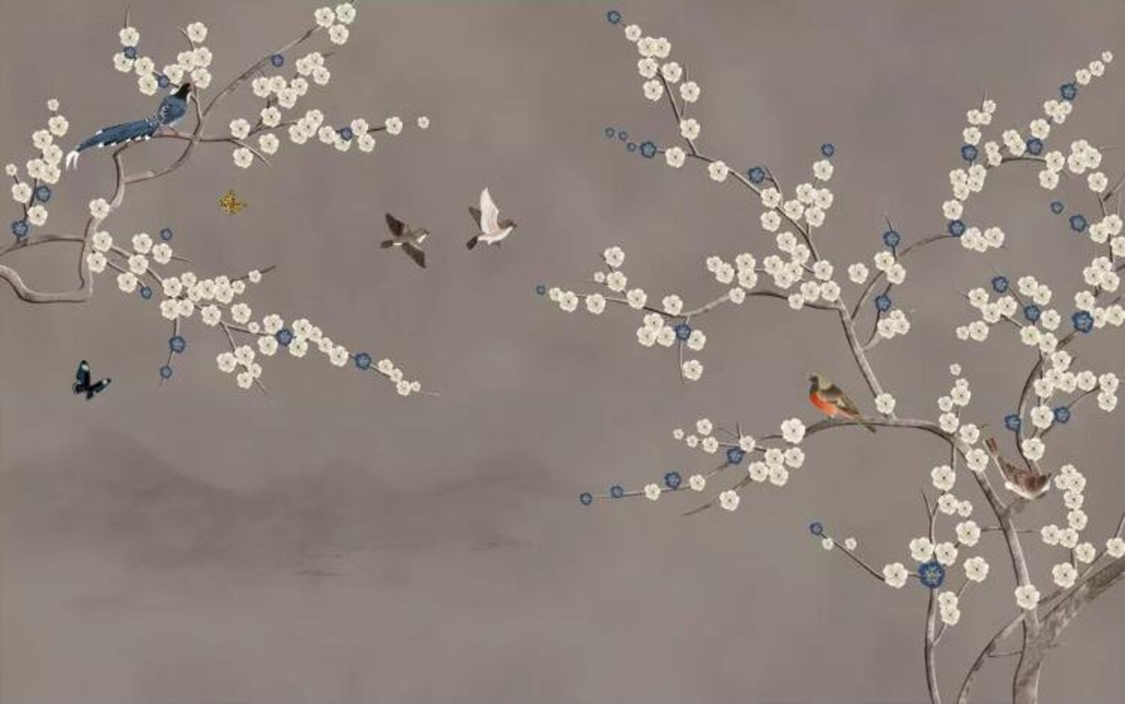 Chinoiserie Brushwork Plum Tree Wall Murals White Flowers | Etsy