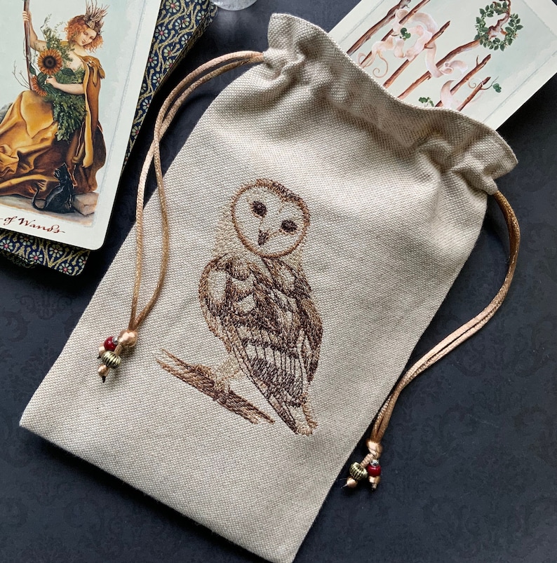 Embroidered Natural Barn Owl Drawstring Bag Handmade Silk - Etsy
