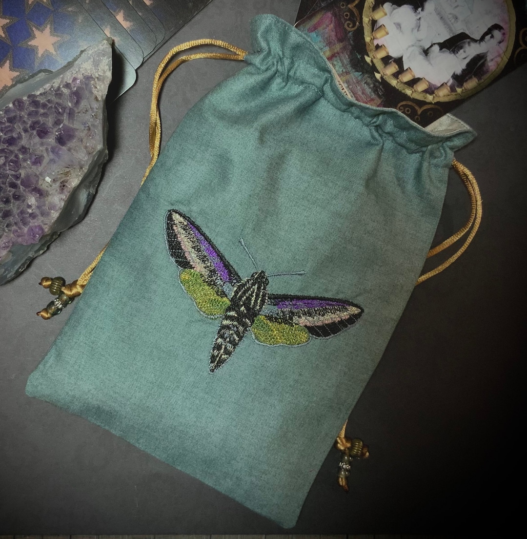 Embroidered, Hawk Moth, Drawstring Bag, Handmade, Silk Lined - Etsy