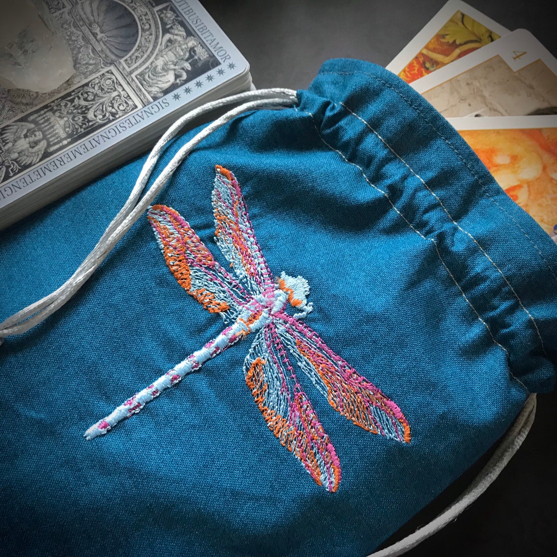Embroidered Dragonfly Drawstring Bag Handmade Silk Lined - Etsy