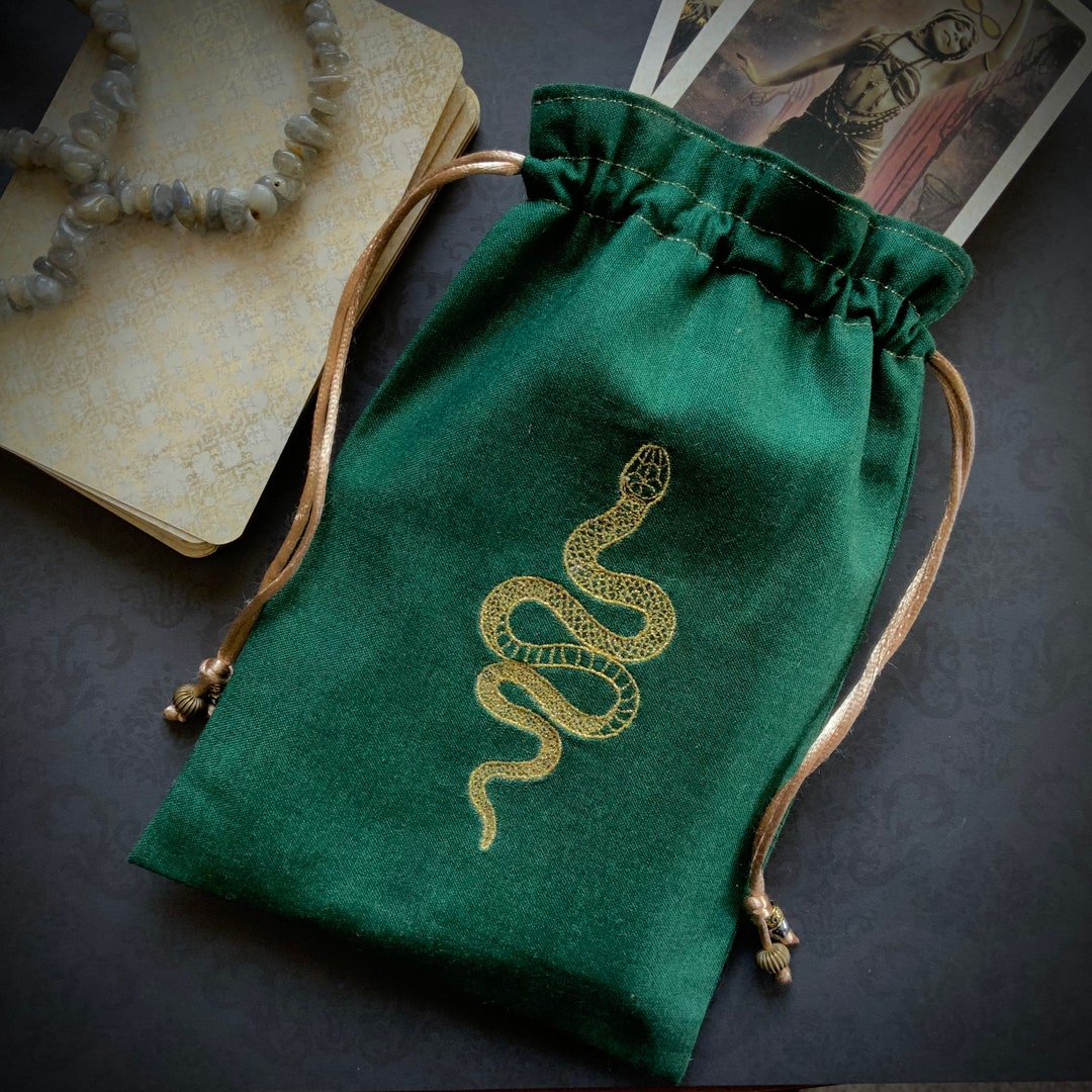 Embroidered Gold Snake Drawstring Bag, Handmade, Silk Lined - Etsy