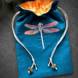 Embroidered Dragonfly Drawstring Bag, Handmade, Silk Lined - Etsy
