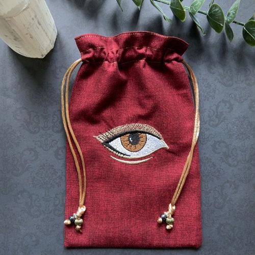Embroidered Gold Eye Drawstring Bag Handmade Silk Lined - Etsy