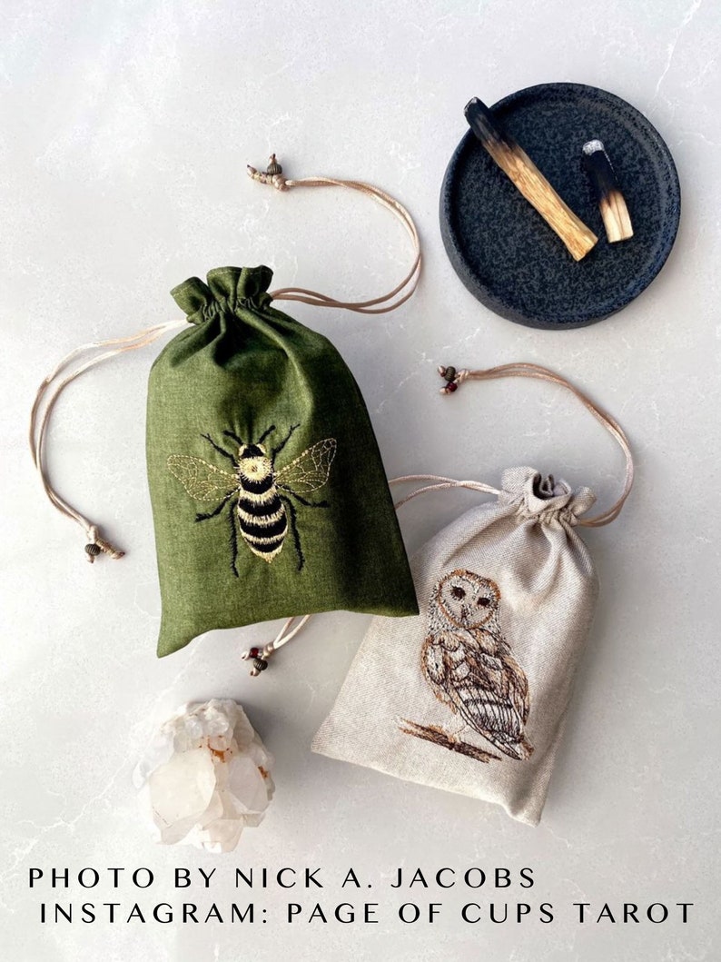 Embroidered Natural Barn Owl Drawstring Bag Handmade Silk - Etsy