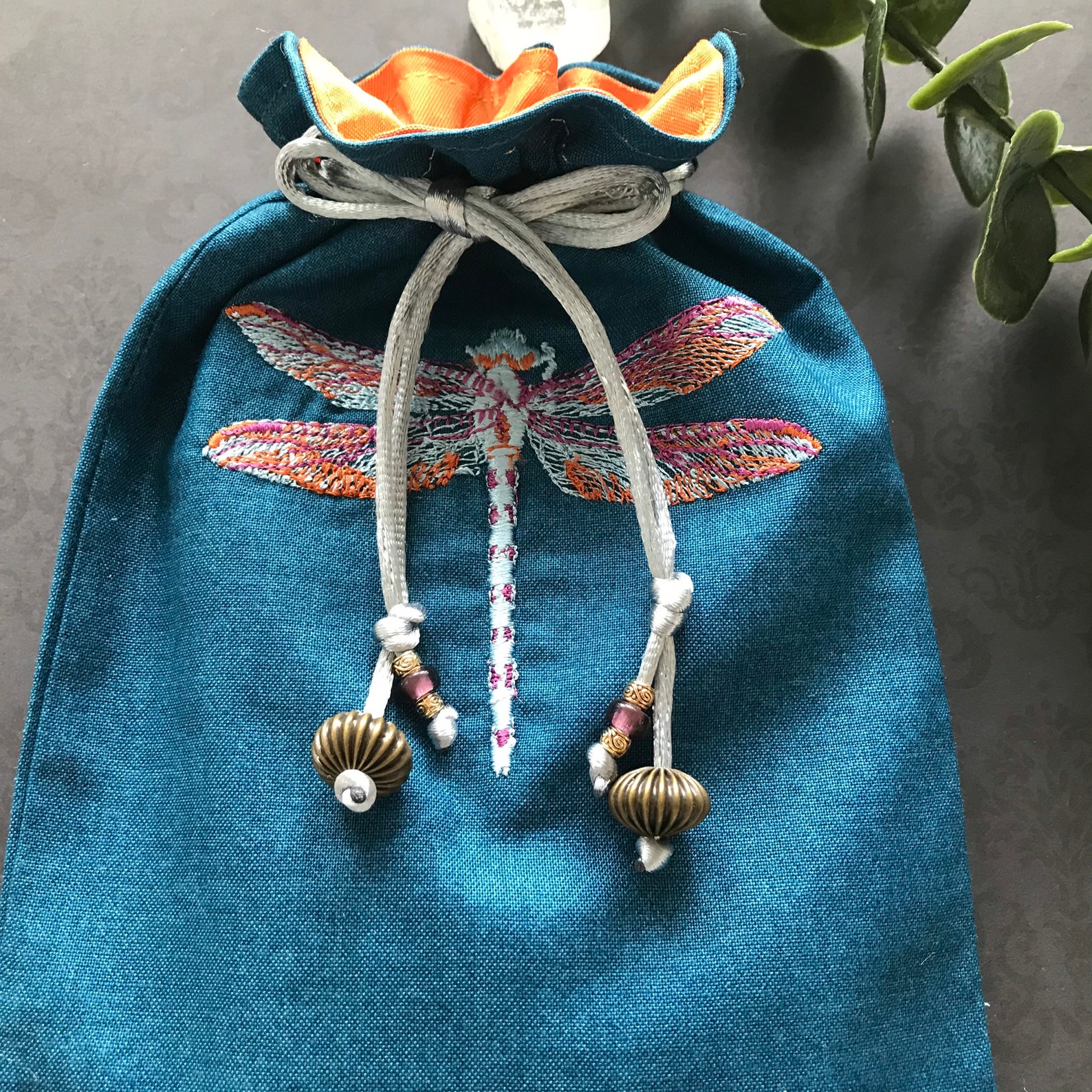 Embroidered Dragonfly Drawstring Bag Handmade Silk Lined - Etsy