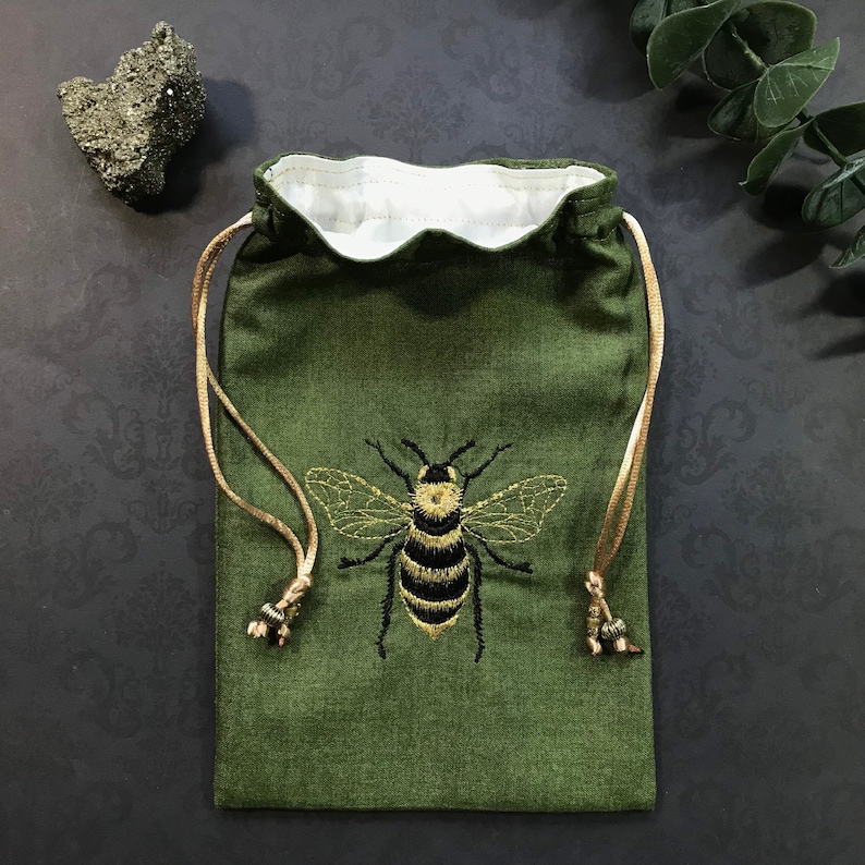 Embroidered Black and Gold Bee Drawstring Bag Handmade Silk - Etsy